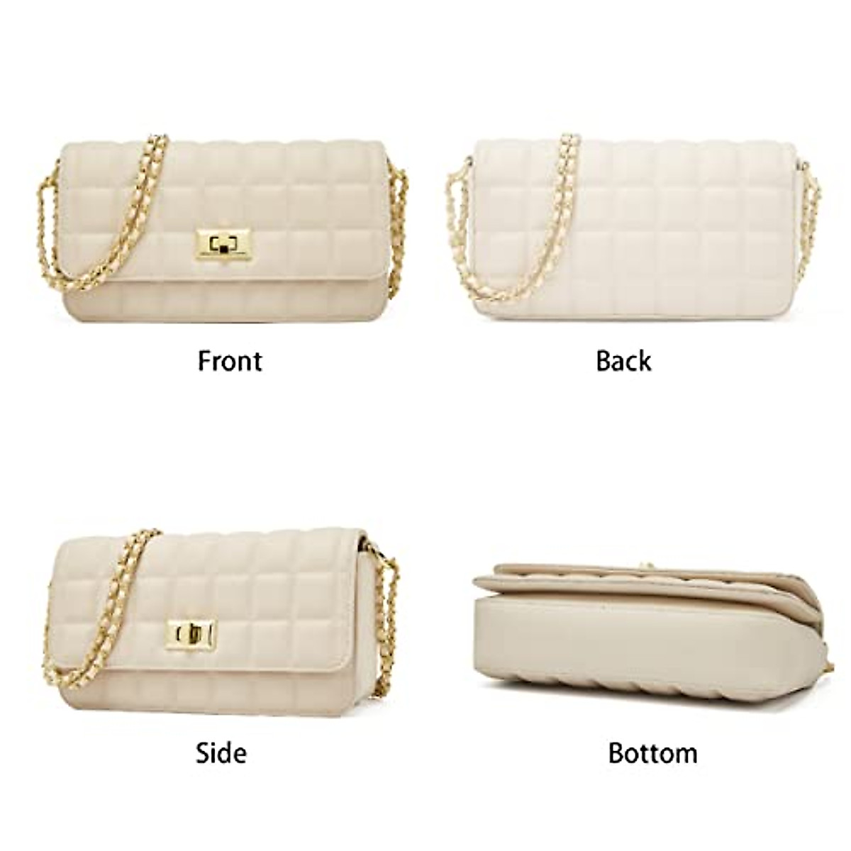 LAORENTOU Small Leather Crossbody Bag for Women Cowhide Quilted Shoulder Purse and Handbag Girl Classy Look Bag (Apricot)