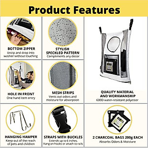 AIR PURIFYING & ODOR ELIMINATING Small Hamper for Specialty Loads - Hanging Laundry Hamper Bag - Nursery Hamper & Potty Training Kids Hamper - Hanging Hamper - Over the Door Laundry Hamper