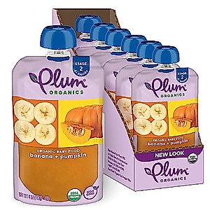 Plum Organics | Stage 2 | Organic Baby Food Meals [6+ Months] | Banana & Pumpkin | 4 Ounce Pouch (Pack Of 6) Packaging May Vary