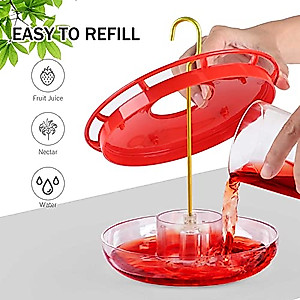 eWonLife Hummingbird Feeder, for Outdoors Hanging, 2 Pack, Leak-Proof, Easy to Clean and Refill, Saucer Humming Bird Feeder, Including Hanging Hook, with 5 Feeding Ports (16 Ounce/Pack)