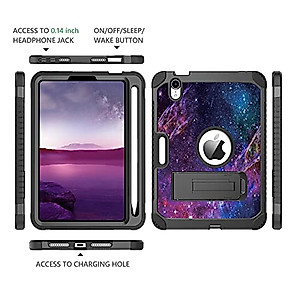 BENTOBEN iPad Mini 6 Case, Slim Space Galaxy Design 3 Layers Heavy Duty Rugged Shockproof Kickstand Protective Tablet Cover Case for iPad Mini 6th Generation 8.3 Inch 2021, Purple