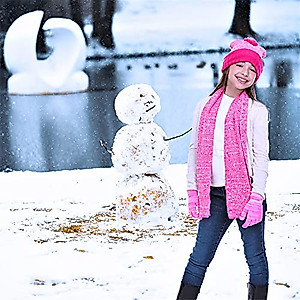 Swak Girls Hat,Scarf & Glove Set-Kids Cold Weather Winter Accessories-Childrens 3 Pc Beanie set-Big Girls Hat Scarves & Glove