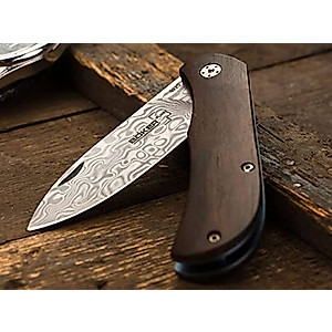 BOKER PLUS Exskelibur II Folding Gentlemen’s Pocket Knife, Damascus Steel Blade, Cocobolo Scales, Blue Anodized Titanium Liners, Titanium Pocket Clip