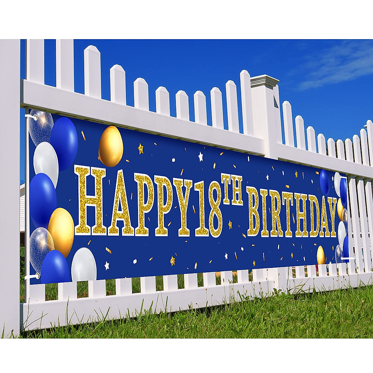 Boao 16th 18th 50th Birthday Decorations for Boys, Navy Blue and Gold Birthday Banner Yard Backdrop, Happy Birthday Party Supplies Decorations for Men (18th)