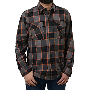 Milwaukee Leather MNG11648 Men's Grey with Brown and Orange Long Sleeve Cotton Flannel Shirt - Small