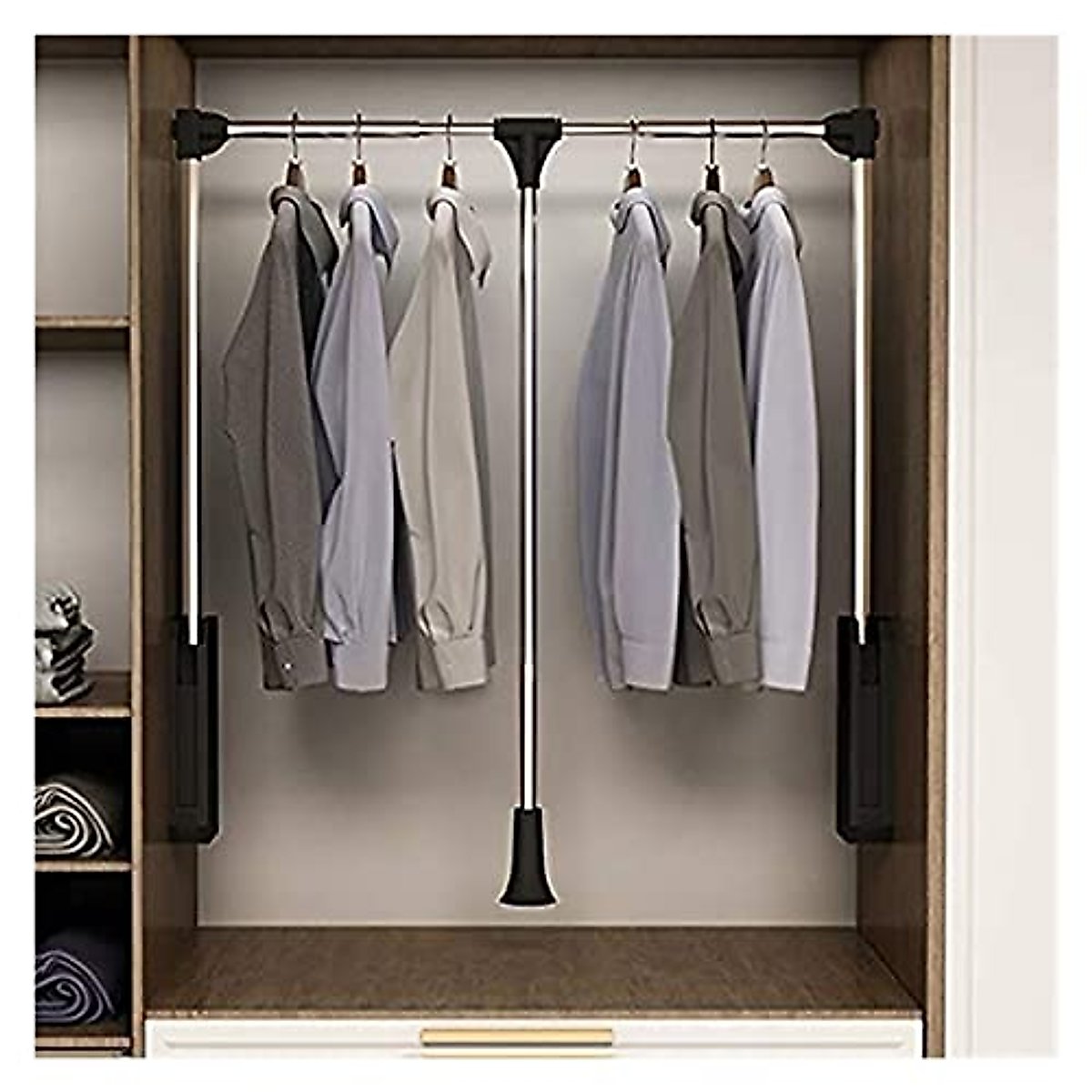 Drop-Down Wardrobe Hanging Rails, Automatic Rebound Width Adjustable, Large Retractable Wardrobe Hangers, Light Storage System with Aluminum Poles, Space Saving, Load 30KG (Size : 450-600mm