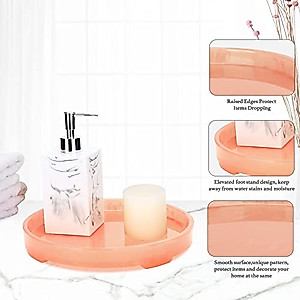 MEGREZ Vanity Tray, Bathroom Storage Tray for Bathtub Accessories, Resin Toilet Tank Tray Bedroom for Tissues, Towel, Shampoo, Cosmetic Dresser Jewelry Tray, Kitchen Counter Tray, Pink