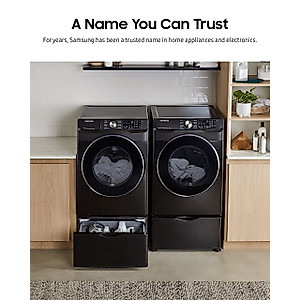 SAMSUNG 27-Inch Washer Dryer Pedestal Stand w/ Pull Out Laundry Storage Drawer, Stainless Steel, WE402NV/A3, Brushed Black