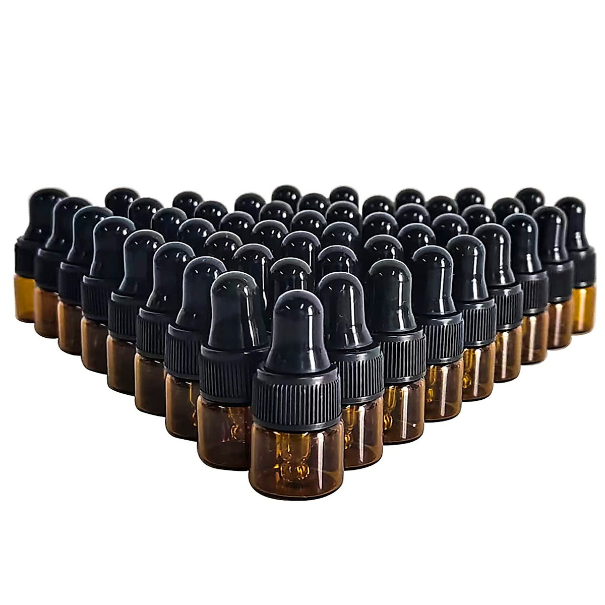 BEGIKET 50 Pack Amber Glass Mini Dropper Bottles,1ML Amber Essential Oil Dropper Bottle for Travel Test Sample Perfume (1ML)
