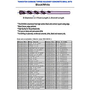 Masonry Drill Bit Set 3/16 Inch 10Pcs Carbide Tip Black/White Drill Concrete Rock