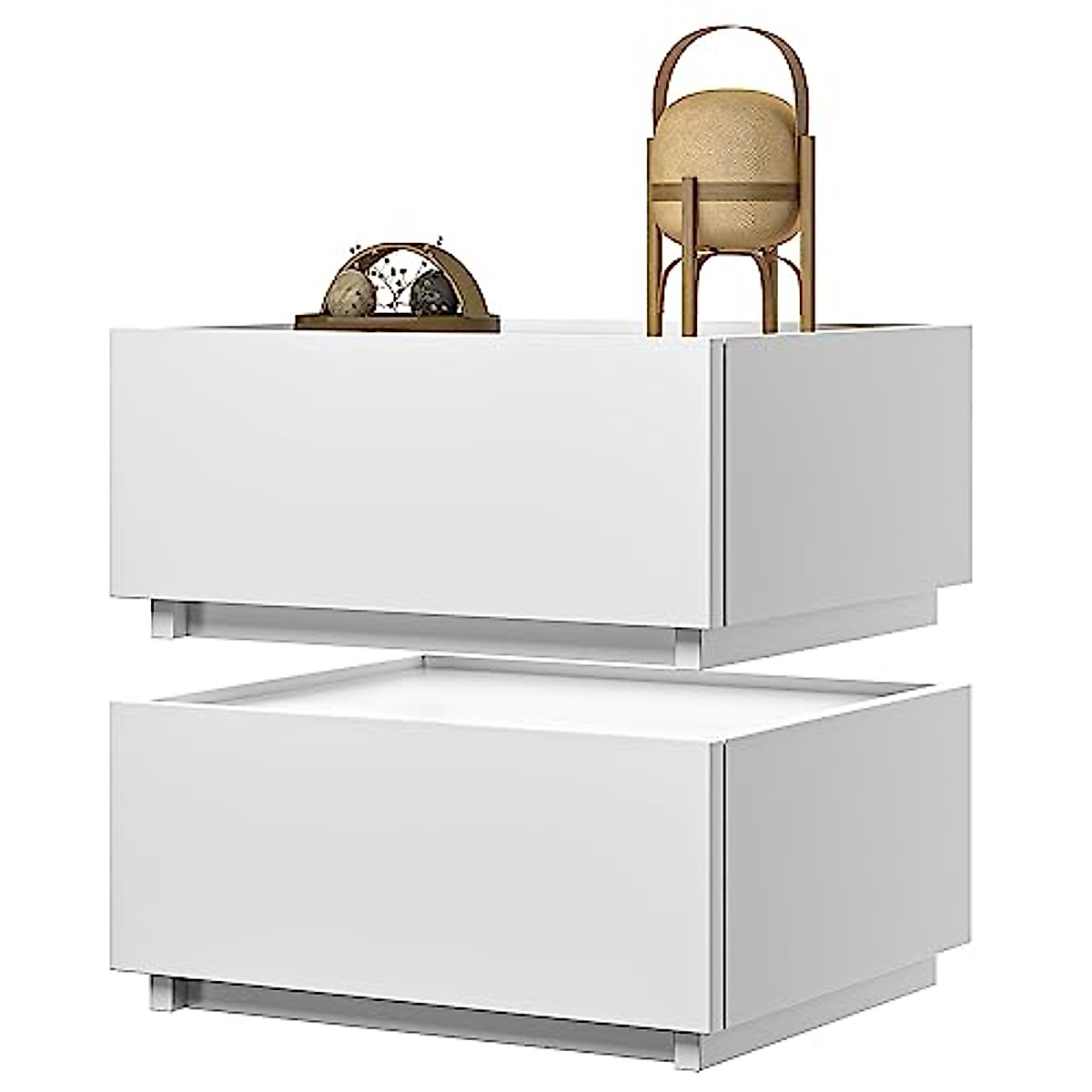 furtble Stackable 2 pcs 1-Drawer End Table, Bedside Nightstand, Multi-Purpose Storage Closet Cube for Bedroom, Storage Cabinet for Entryway, Sofa Beside Drawer Chest Dresser, 15.8 in, White