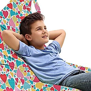 Ambesonne Hearts Lounger Chair Bag, Colorful Hearts for Valentines Day Love Childish Hand Drawn Happiness Joy Theme, High Capacity Storage with Handle Container, Lounger Size, Multicolor