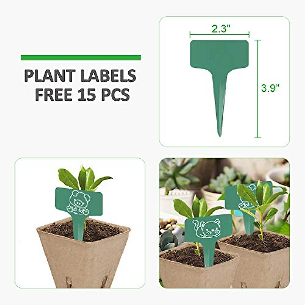 GROWNEER 120 Packs 2.3 Inches Square Peat Pots Plant Starters for Seedling with 15 Pcs Plant Labels, Biodegradable Herb Seed Starter Pots Kits, Garden Germination Nursery Pot