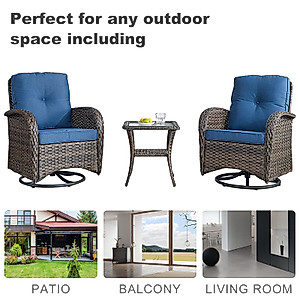 HUMMUH 5-Piece Patio Furniture Wicker Outdoor Conversation Set,All-Weather Rattan Swivel Chairs Bistro Set with Loveseat Coffee Table for Backyard,Poolside,Deck(Brown/Blue)