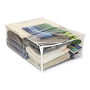 Clear Vinyl Zippered Comforter Storage Bags 13 x 19.5 x 6.5 Inch with 9 x 9 Insert Pocket and Display Cutout 5-Pack