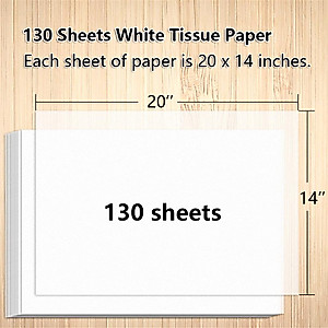 130 Sheets 20"x14" White Wrapping Tissue Paper Bulk for Gift Bags Christmas Weddings Birthday Arts Craft Party Decoration