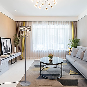 Hsyile KU300256 Mini European Crystal Floor Lamp for Living Room,Bedroom,Office,Chrome Finish,3 Lights