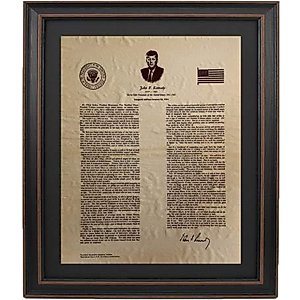 Framed John F. Kennedy Inaugural Address : Replica Historical Document. Handmade in USA