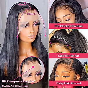 serwell 13x4 HD Lace Front Wigs Human Hair Pre Plucked 26 Inch Straight Lace Front Wigs For Women Human Hair 180% Density Glueless Transparent Straight Frontal Wigs Human Hair Bleached Knots