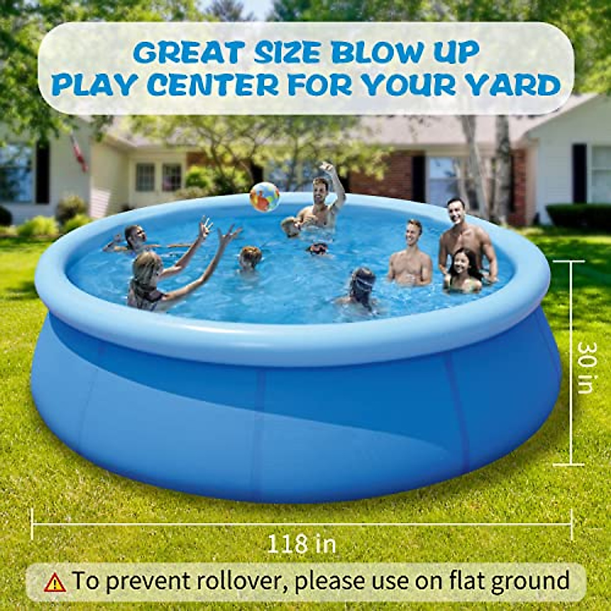 Raoccuy Above Ground Swimming Pool - 10ft x 30in for Family, Easy to Set Blow up Kiddie Pool, Inflatable Kids and Adults with Air Pump Outdoor Backyard Garden, Blue