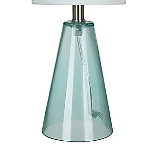 Catalina 22791-001 Coastal Tapered Clear Blue Glass Small Table Lamp with Brushed Nickel Accents, 14", Teal