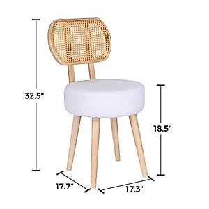 Rattan Dining Chair, Kitchen Dining Room Chairs, Mid Century Modern Boucle Chair, Stylish Upholstered Wood Accent Chair, Cute Sherpa Chair, Living Room Bar Stool Chair, Boho Makeup Vanity Chair, 1 Pc