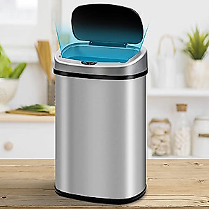 Better Choicet Kitchen Trash Can Automatic Touch Motion Sensor Garbage with Close Slowly, Stainless Steel Bin Lid, Waste for Bathroom Bedroom, 13 Gallon / 50 Liter, Silver, 16.1x11.1x23.2''