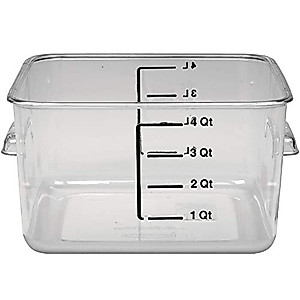 Rubbermaid Commercial Products-FG630400 Plastic Space Saving Square Food Storage Container For Kitchen/Sous Vide/Food Prep, 4 Quart, Clear, LID SOLD SEPARATELY