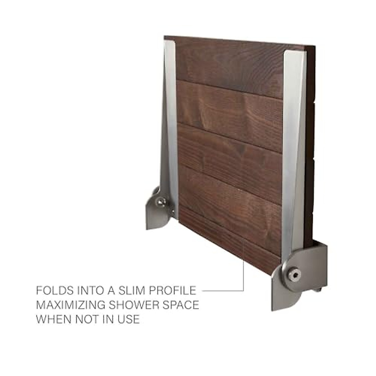 Seachrome 18 inch Silhouette Slimline Folding Wall Mount Shower Bench Seat, Natural Ash Wood Thermacor Seat with Silver Frame