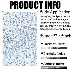 29.5 X 59 Inch White Hexagonal Mesh Fabric Slightly Stretchy for Backpack Pocket and Straps, Laundry Bag,Trunk Lining,Netting Clothes, Netting Bag Shopping Bag (White)