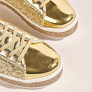 UUBARIS Women's Glitter Tennis Sneakers Neon Dressy Sparkly Sneakers Rhinestone Bling Wedding Bridal Shoes Shiny Sequin Shoes Gold Size 11