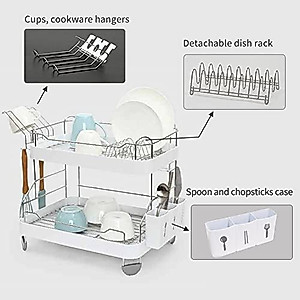 TULGIGS Sink Dish Drying Rack Two Tier Shelf Liner Dish Holder with High Grossy Dish Drainer Cup Holder Spoon Storage Knife Case