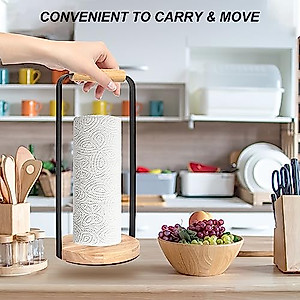 Gigecor Kitchen Paper Towel Holder Countertop for Standard and Jumbo-Sized Paper Towels, with Weighted Wooden Base for One-Handed Operation for Kitchen, Dining, Bathroom (Black)