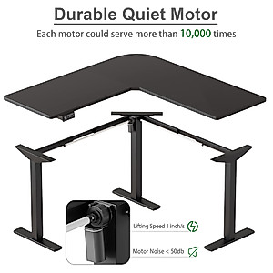 Furmax L Shaped Standing Desk, Electric Height Adjustable Sit Stand Desk with Wooden Desktop, Home Office Desk with Memory Preset Function and Hook (Black)