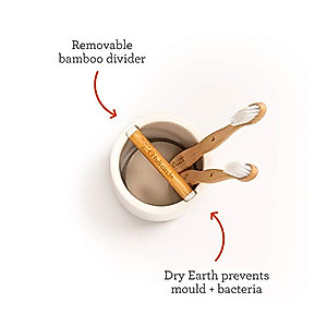 Full Circle Keep It Clean Ceramic & Bamboo Toothbrush Holder, White, Dry Earth Disk