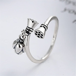 NewZenro Vintage Lotus Flowers Adjustable Open Rings for Women Dainty Lotus Root Sterling Silver Statement Engagement Promise Thin Band Rings Fashion Expandable Knuckle Finger Rings for Wife Daughter