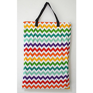 Large Hanging Wet/Dry Cloth Diaper Pail Bag for Reusable Diapers or Laundry (Rainbow Chevron)
