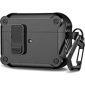 RFUNGUANGO AirPods Pro 2nd Generation/1st Generation Case Cover with Secure Lock Clip,Automatic Pop-up Case Full-Body Shockproof Hard Protective Cover for AirPods Pro 2 Case(2022/2019) - Black