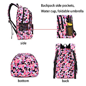 Kids' Backpacks Geometric Printed Children School Bag for Middle-Elementary School Book Bags for Girls-Boys Waterproof 3 in 1 Backpack Sets(Purple 35L)