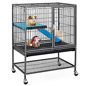 Yaheetech Metal Rolling Ferrets Cage Small Animal Cage for Adult Rats/Chinchillas Single Unit Critter Nation Cage w/Removable Ramp/Platform Black