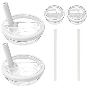 2 Pack 40 oz Tumbler Flip Straw Lid Replacement fit for Stanley Quencher, Spill Proof Splash Resistant Tumbler Lids,Dustproof Tumbler Cover, Reusable Tumbler Cover，With straw(White)