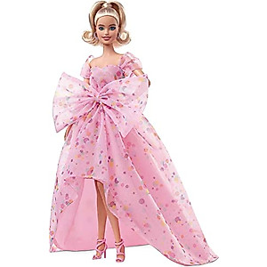 Barbie Signature Birthday Wishes Doll (11.5in Blonde) Wearing Pink Tulle Gown & Shoes, with Customizable Packaging, Gift for 6+