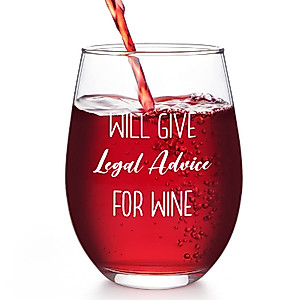 Modwnfy Lawyer Gifts for Women, Will Give Legal Advice for Wine Stemless Wine Glass, Gifts for Lawyers Law Student Attorney Paralegal Judge Law Graduate Prosecutor, 17 Oz Law School Graduation Gifts