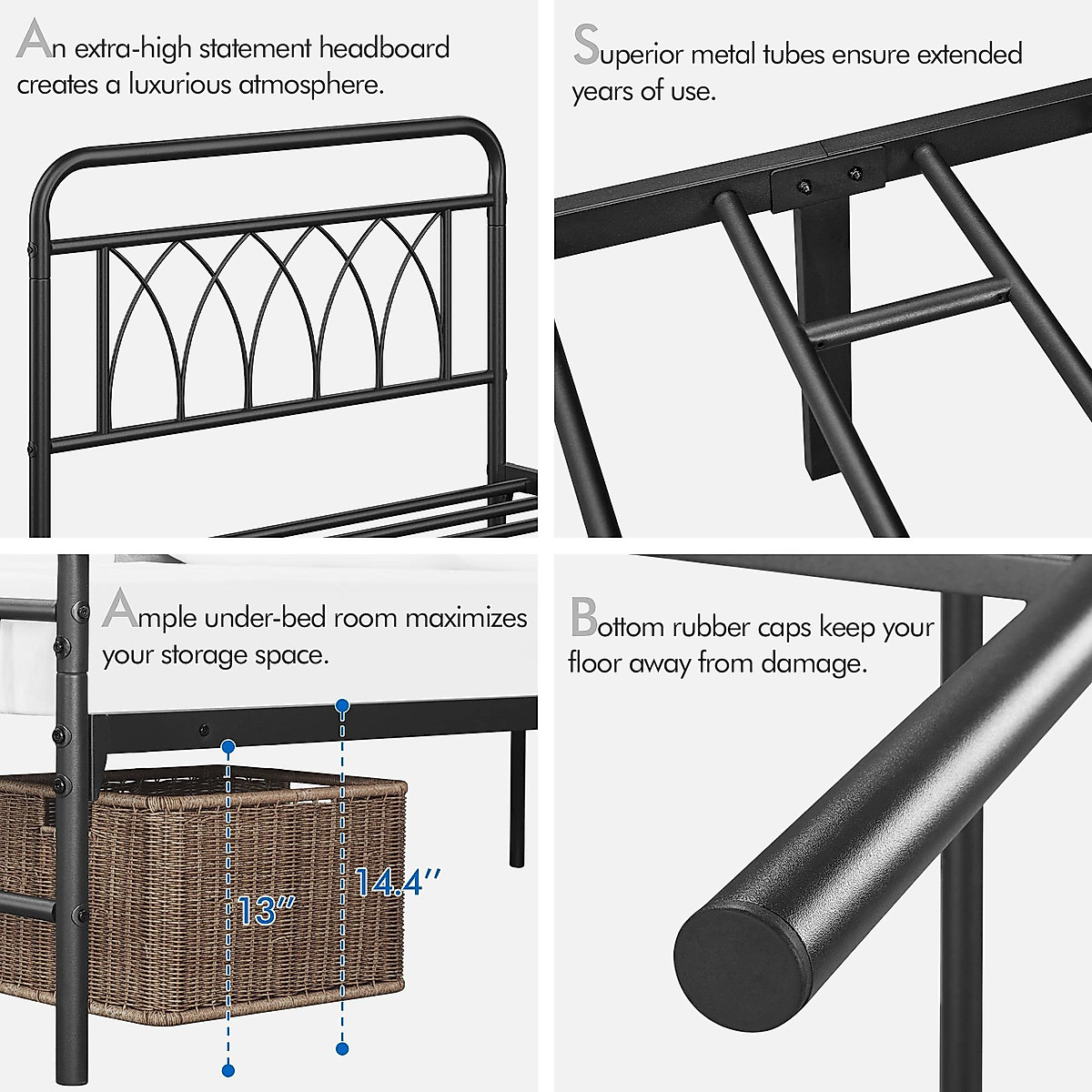 Yaheetech Twin Bed Frame Metal Platform Bed with Petal Accented Headboard/Footboard/14.4 Inch Under Bed Storage/No Box Spring Needed,Black