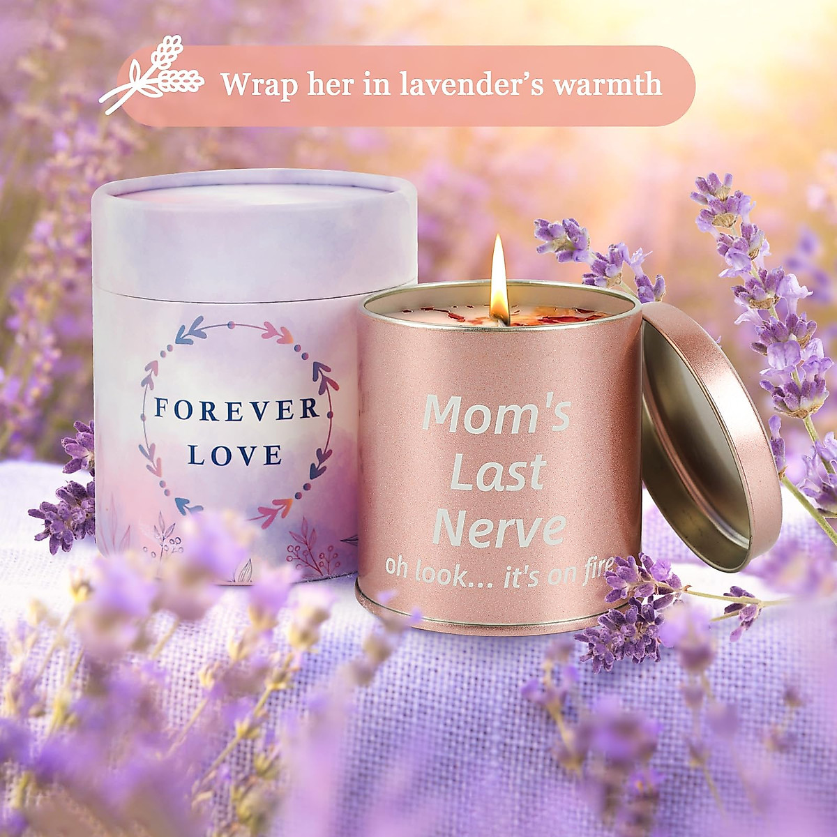 HOHOTIME Mothers Day Gifts from Daughter Son Kids, Moms Last Nerve Candle, Mother's Day Gift Ideas Lavender Scented Candles, Birthday Gift for Mom, Soy Wax with Cotton Wick, 9oz Tin Candle