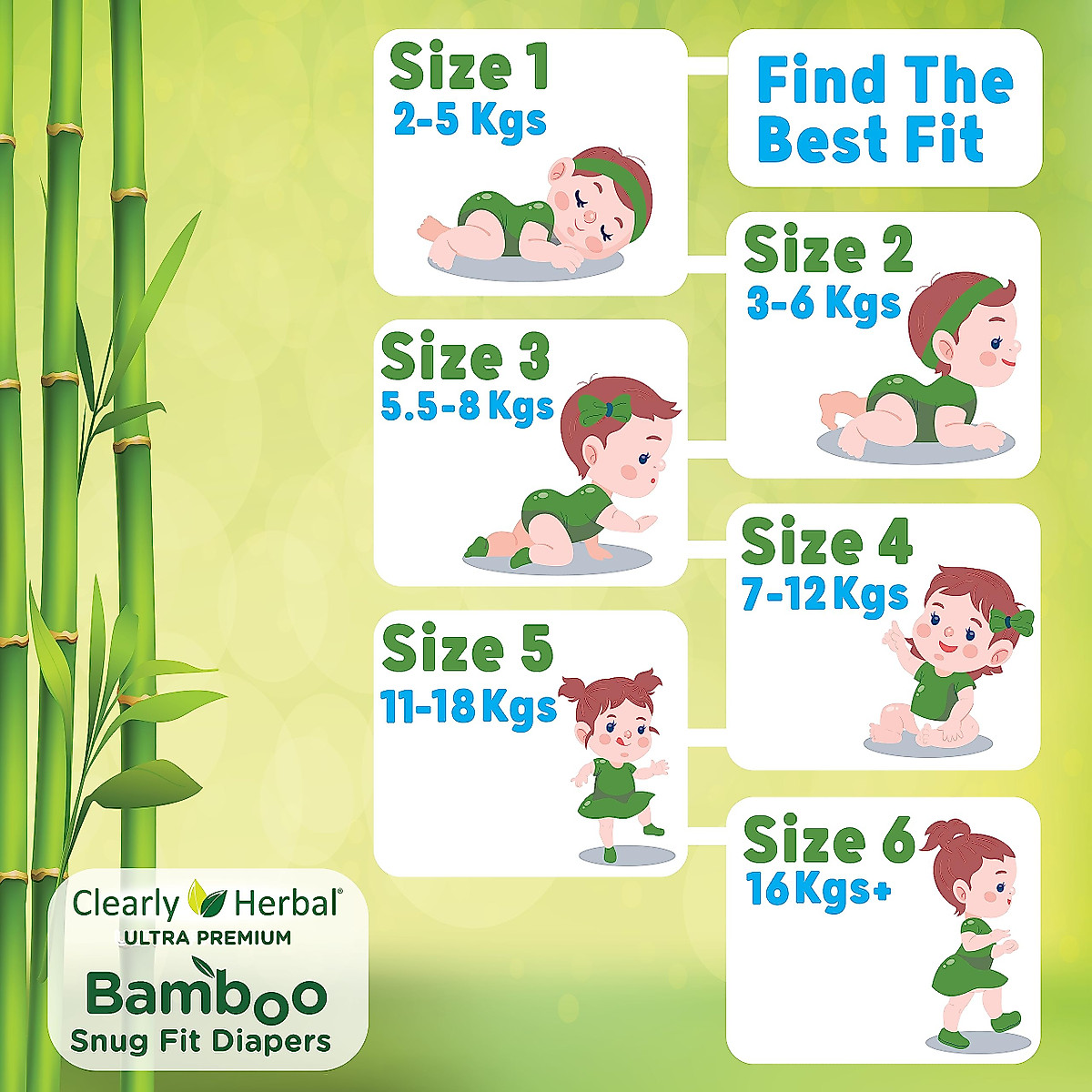 Clearly Herbal Bamboo Diapers, Micro Cushion Comfort & Other Plant-Based Materials, Size 1 34ct Case (4 Inner Bags)