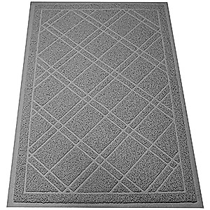 SlipToGrip Universal Door Mat, Plaid Design - Grey, 42 x 35 - Anti Slip, Durable & Washable, Outdoor & Indoor Floor Welcome Mat Door Mat Entry -Rug for Garage, Patio, Front Door, Dust Absorbent
