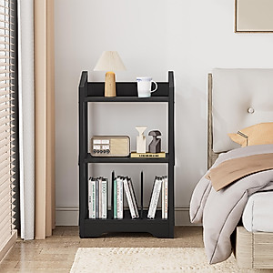 Vagusicc Bookshelf, 3 Tier Industrial Bookcase, Metal Small Bookcase, Rustic Etagere Book Shelf Storage Organizer for Living Room, Bedroom, Home Office, Small Bookshelf for Small Spaces (Black)