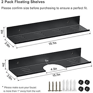 MYITYARD Over The Sink Shelf for Bathroom Kitchen, 2 Pack Wall Mount Anti-Rust Space Aluminum Floating Shelves, Sink Storage Organizer Holder Over The Faucet (15.7" L × 3.9" W, Black)