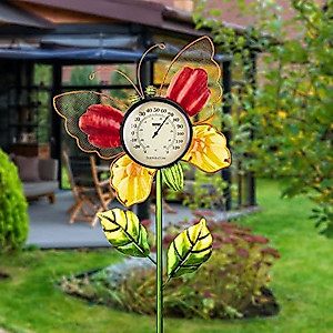 Outdoor Thermometer, Decorative Butterfly Outdoor Thermometers for Patio with Garden Metal Stakes for Home and Lawn Decor